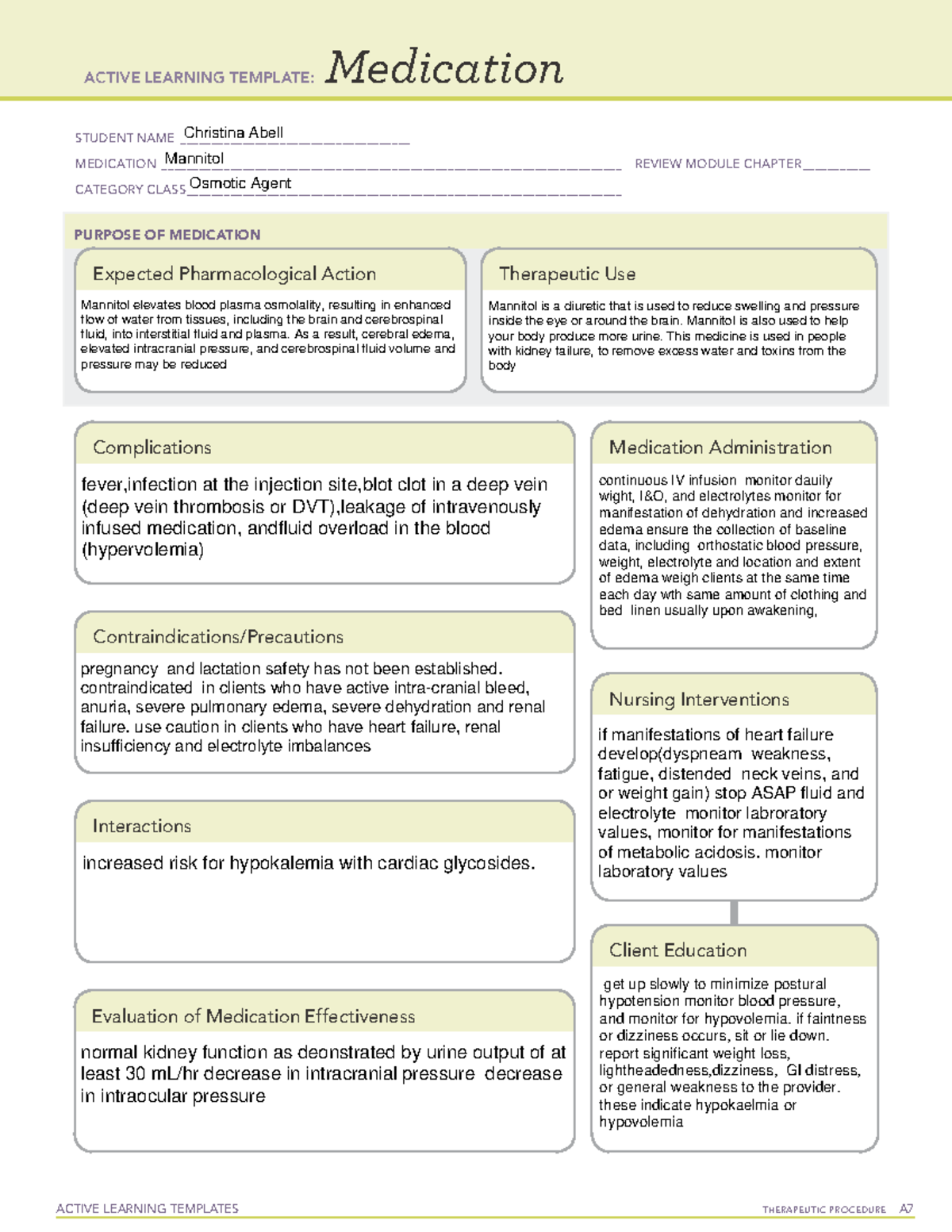 ACTIVE LEARNING TEMPLATE: Mannitol Medication Review Module - Studocu