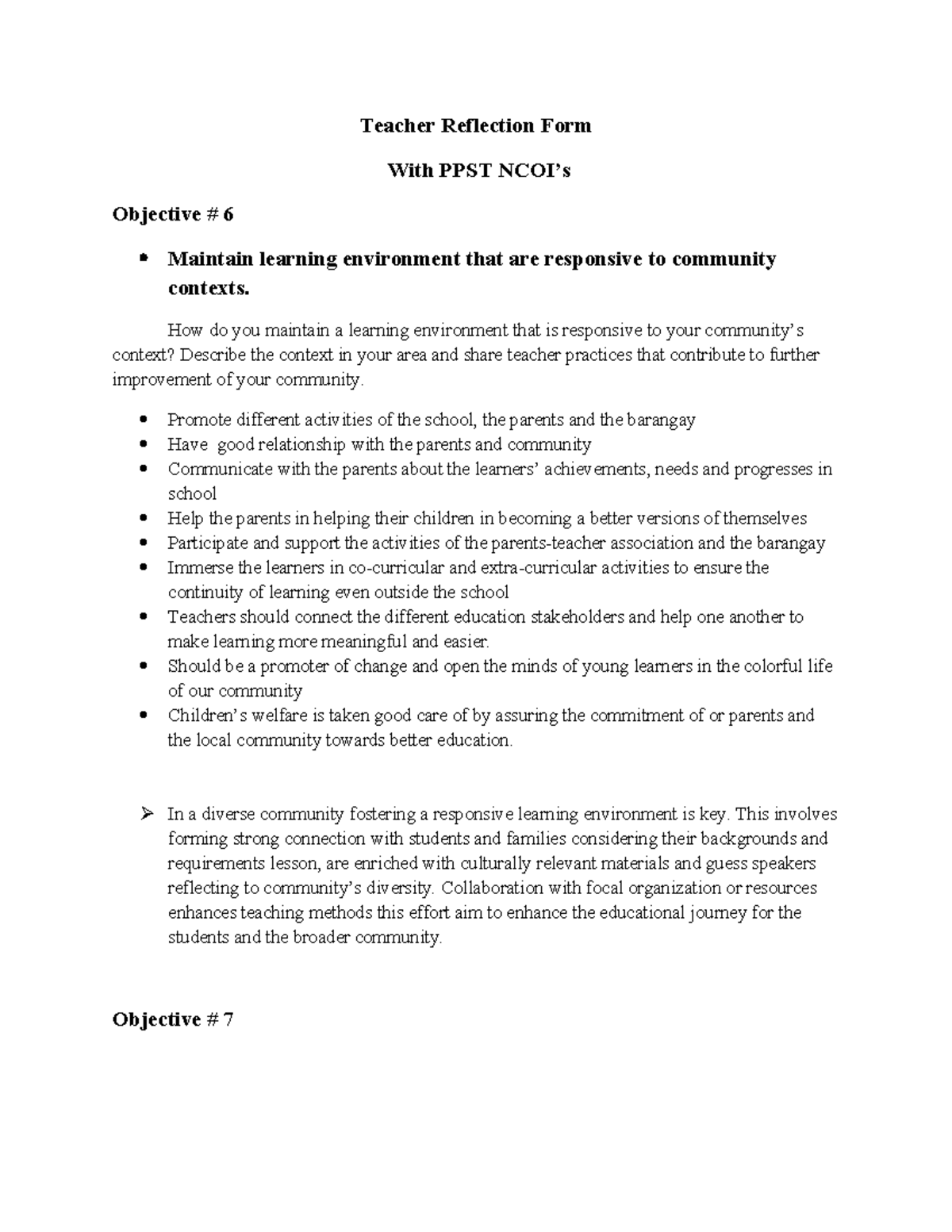 Teacher Reflection Form 080653 062603 - Teacher Reflection Form With ...