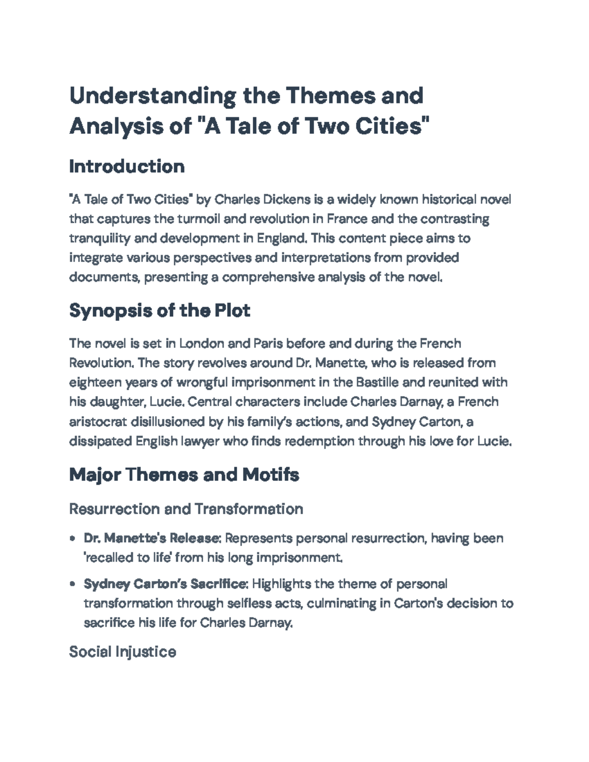 Analysis of Major Themes and Characters in "A Tale of Two Cities ...