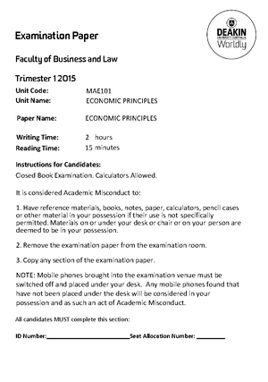 T1 2021 MAE101 Unit Guide V3 - Faculty of Business and Law MAE101 ...