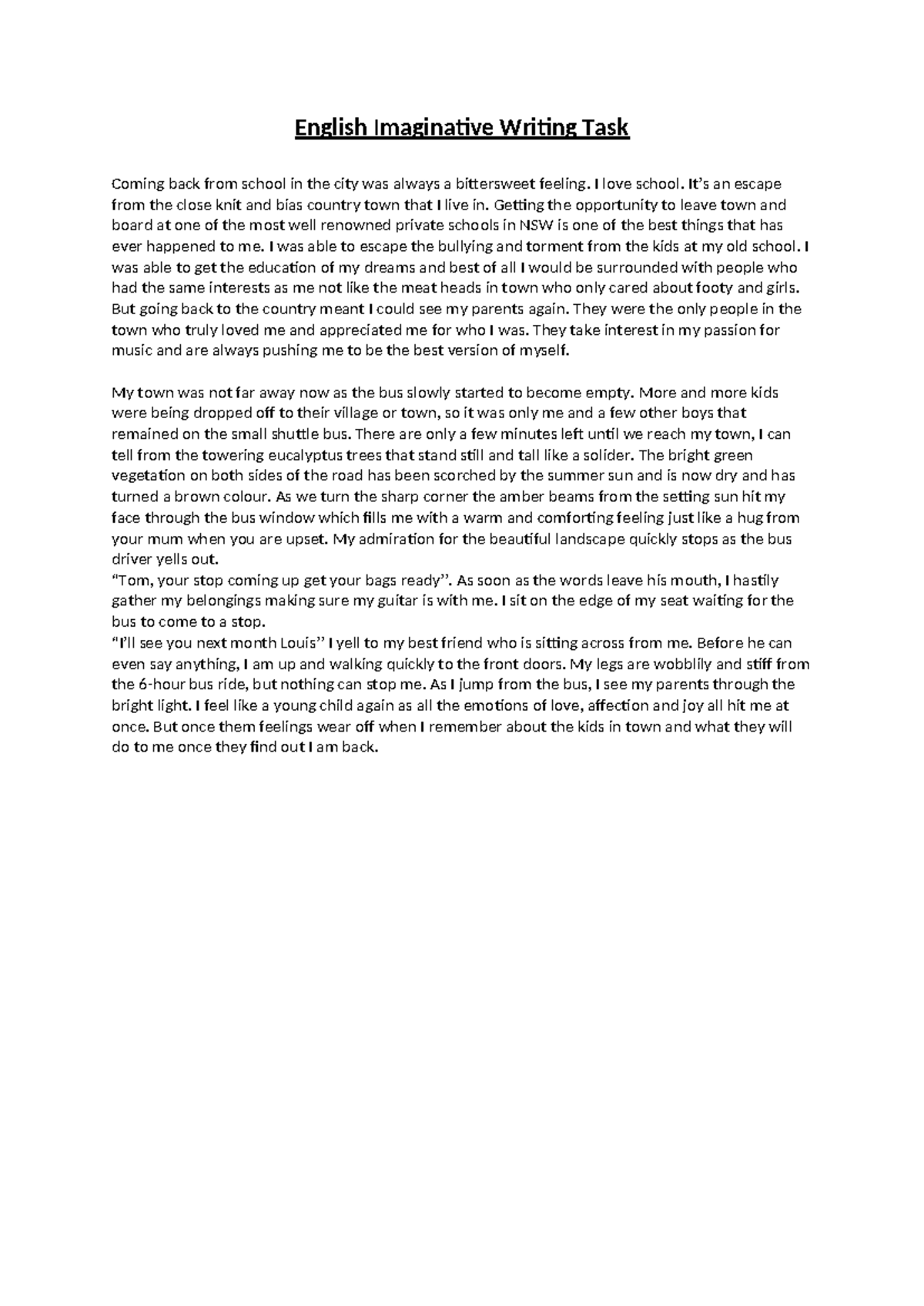 ENG 101: Imaginative Writing Task - Bittersweet Homecoming - Studocu
