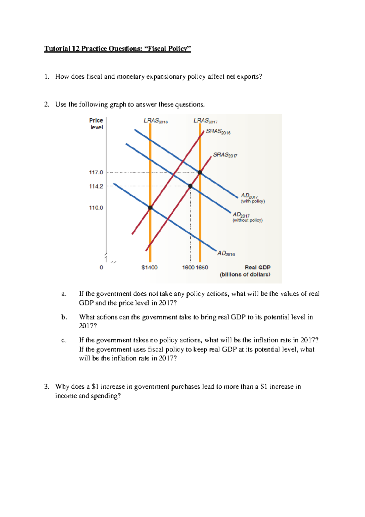 Tutorial 12 Practice Questions: Understanding Fiscal Policy Impacts ...