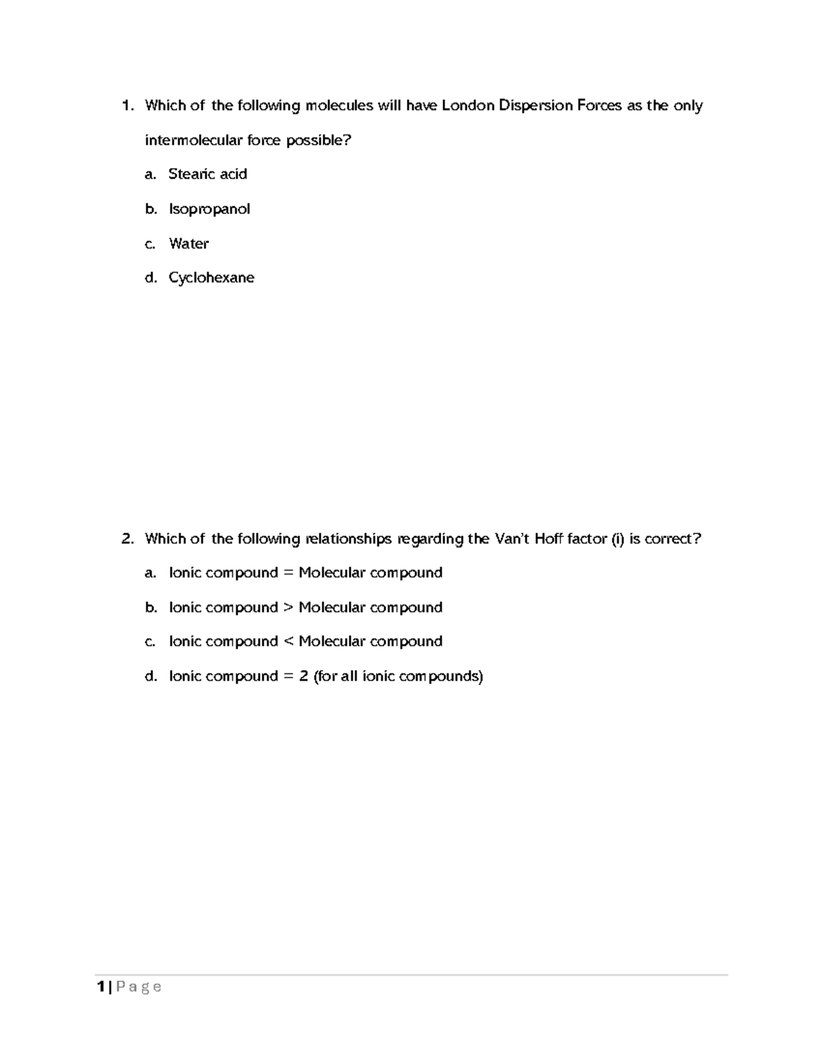 Chemistry Practice Questions and Calculations - Studocu