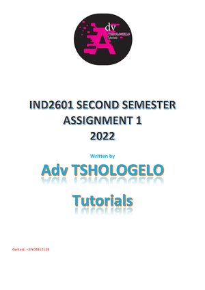 IND2601 Assignment 1 Memo 2025 - SEMESTER ASSIGNMENT IND - DUE ( ) MARCH Assignment 1 ...