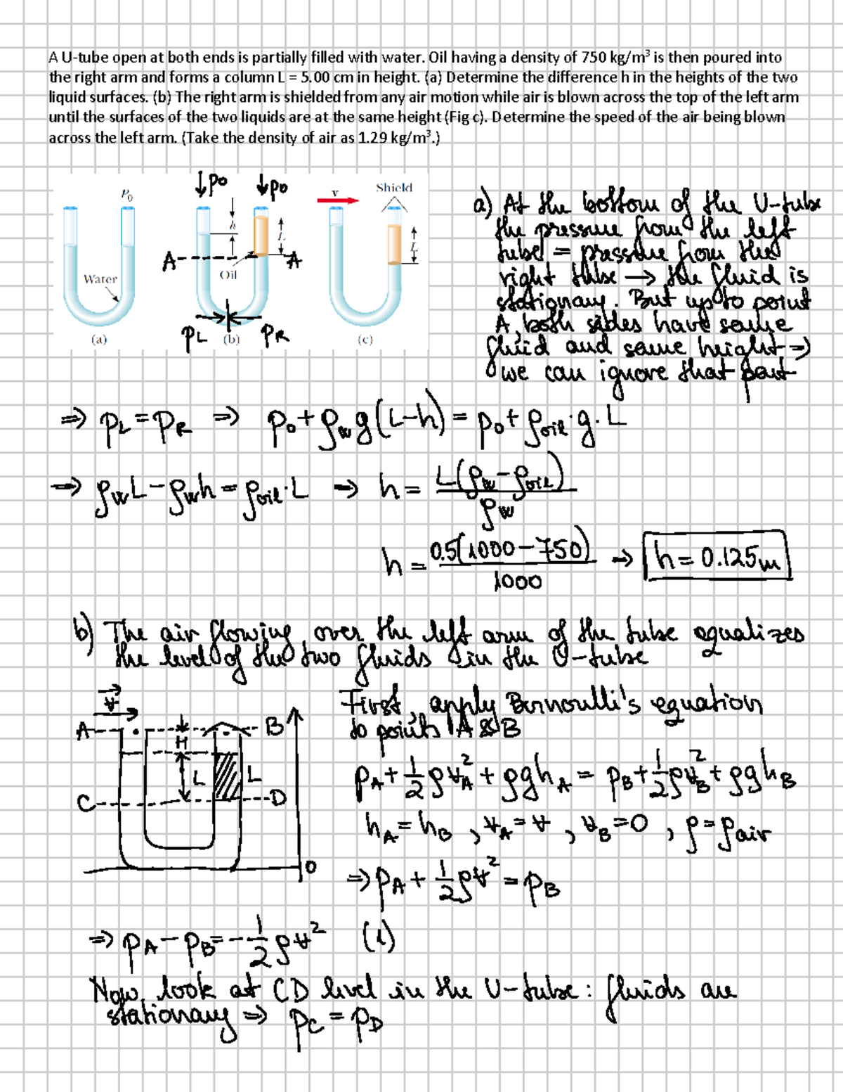 Thermodynamics - Tutorial 1 Solns - A U‐tube open at both ends is ...