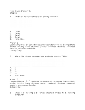 Chapter 5 organic chemistry test bank questions for Klein Orgo 3rd ...
