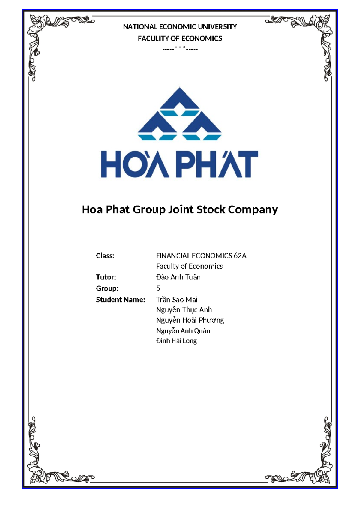 Group 5 - Financial Analysis of HPG - Hoa Phat Group (FINANCIAL ...