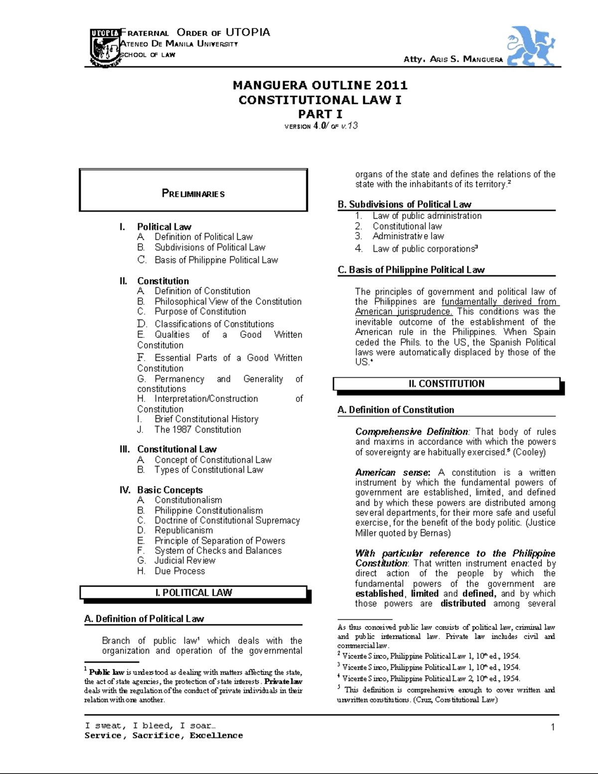 Constitutional Law I Reviewer (Consti 1) - Atty. Aris S. Manguera - Studocu