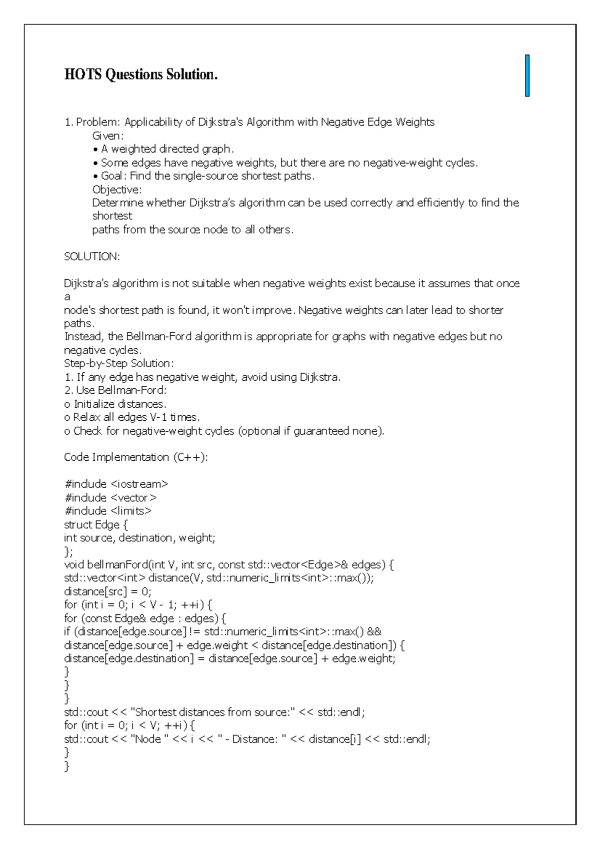 HOTS - DAA: Solutions to Algorithmic Problems and Complexity Analysis - Studocu
