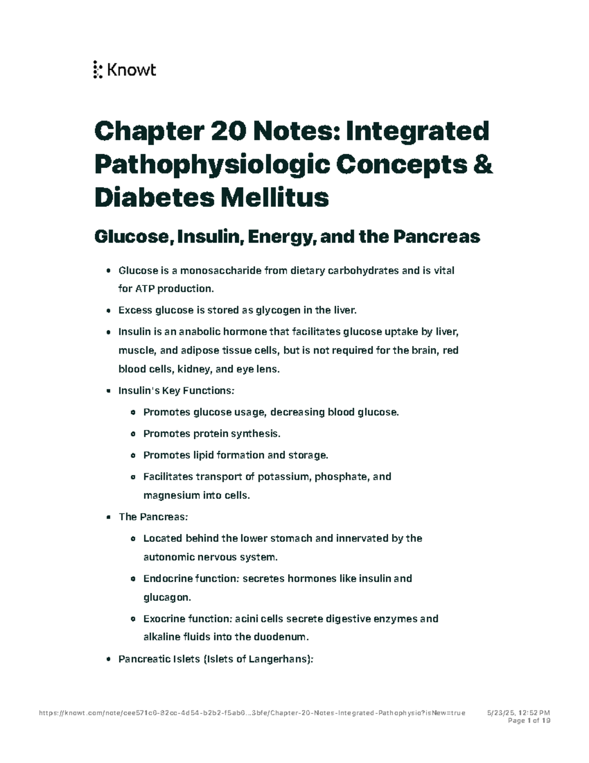 Chapter 20 Notes: Integrated Pathophysiologic Concepts of Diabetes ...