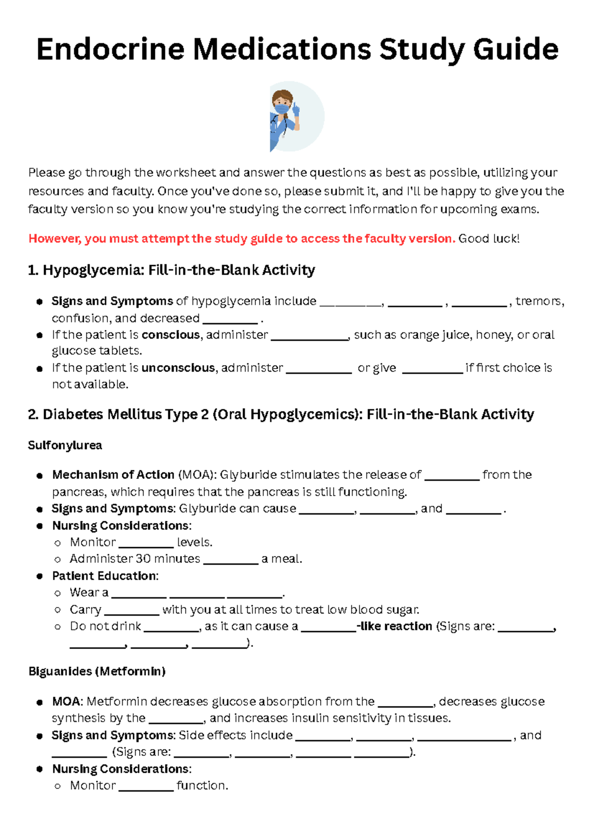 Endocrine Medications Study Guide for Nursing (NURS 101) - Endocrine ...