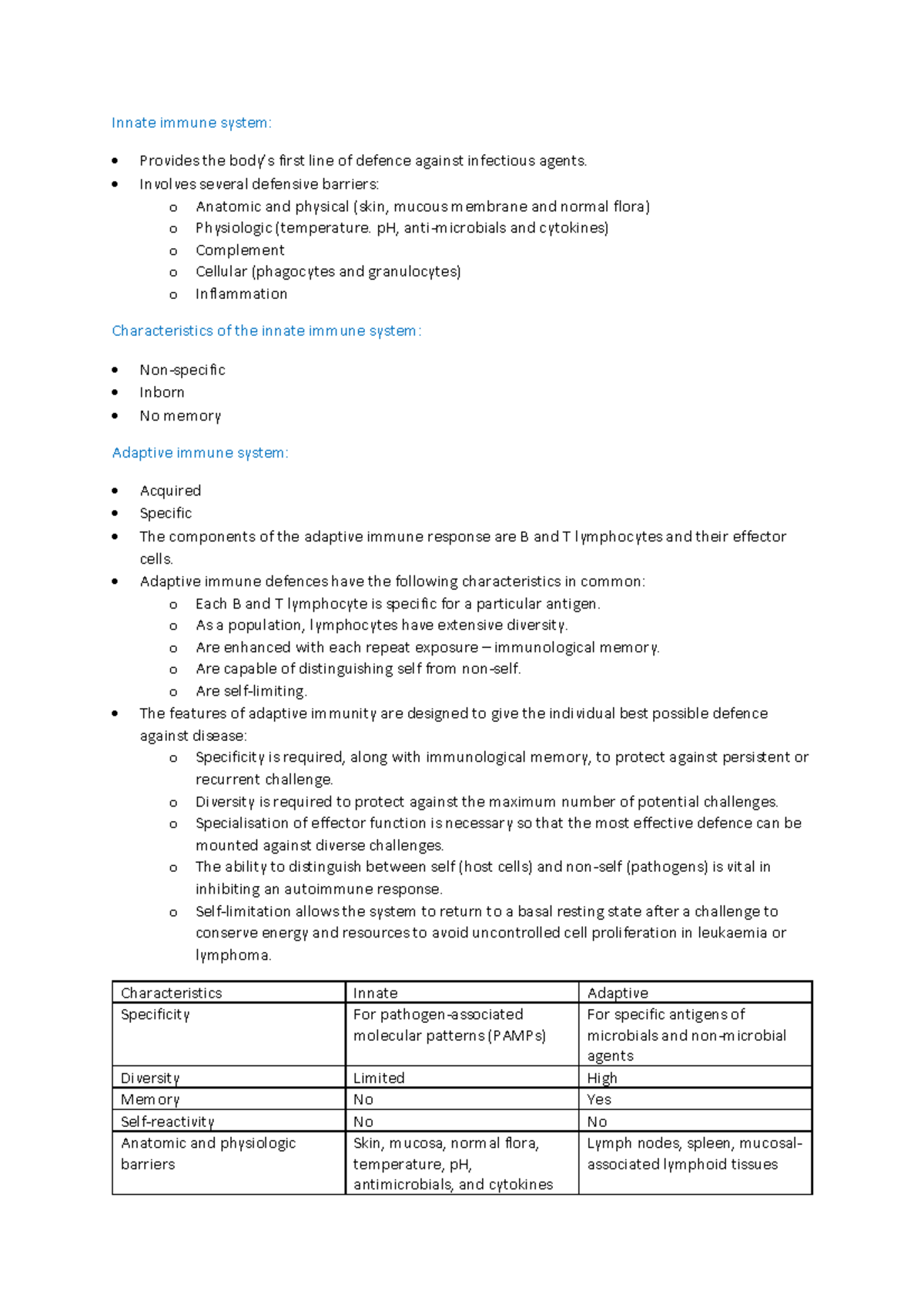 Immune System Assignment - Innate immune system: Provides the body’s ...