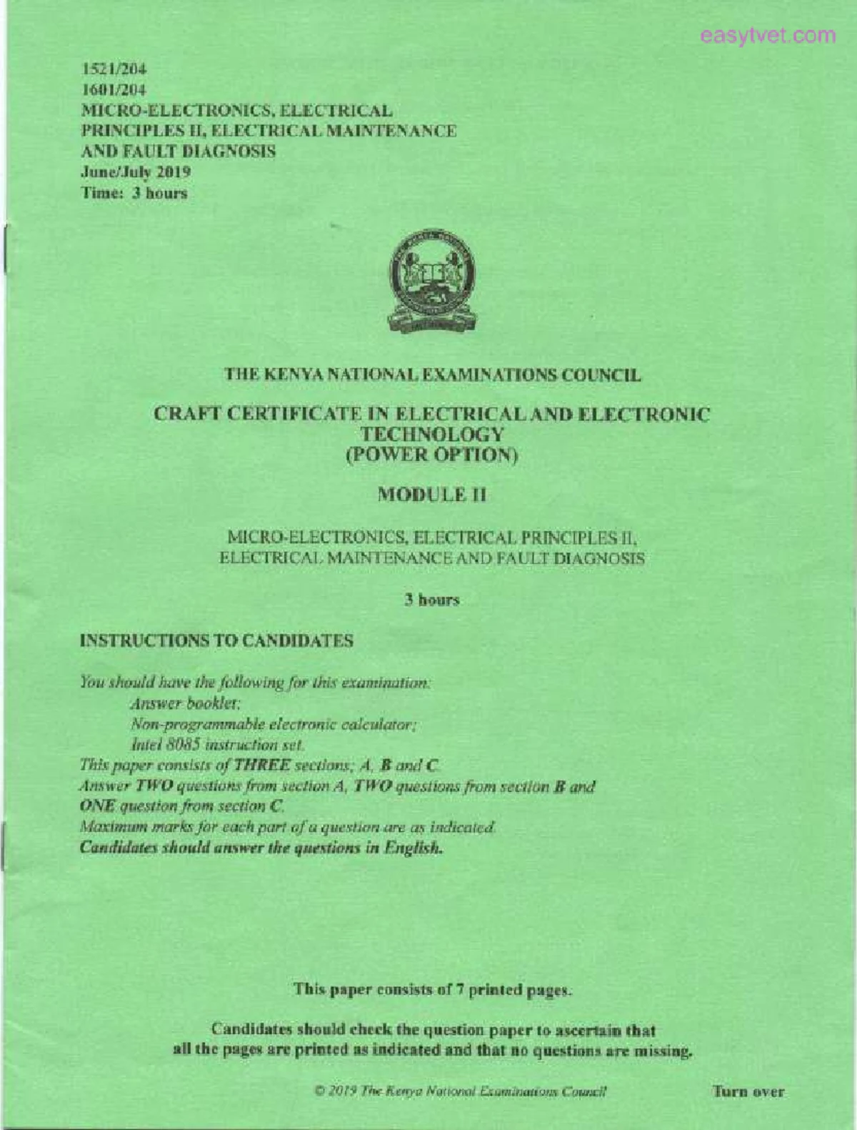 Craft Certificate Electrical Principles II Exam Questions - July 2019 ...