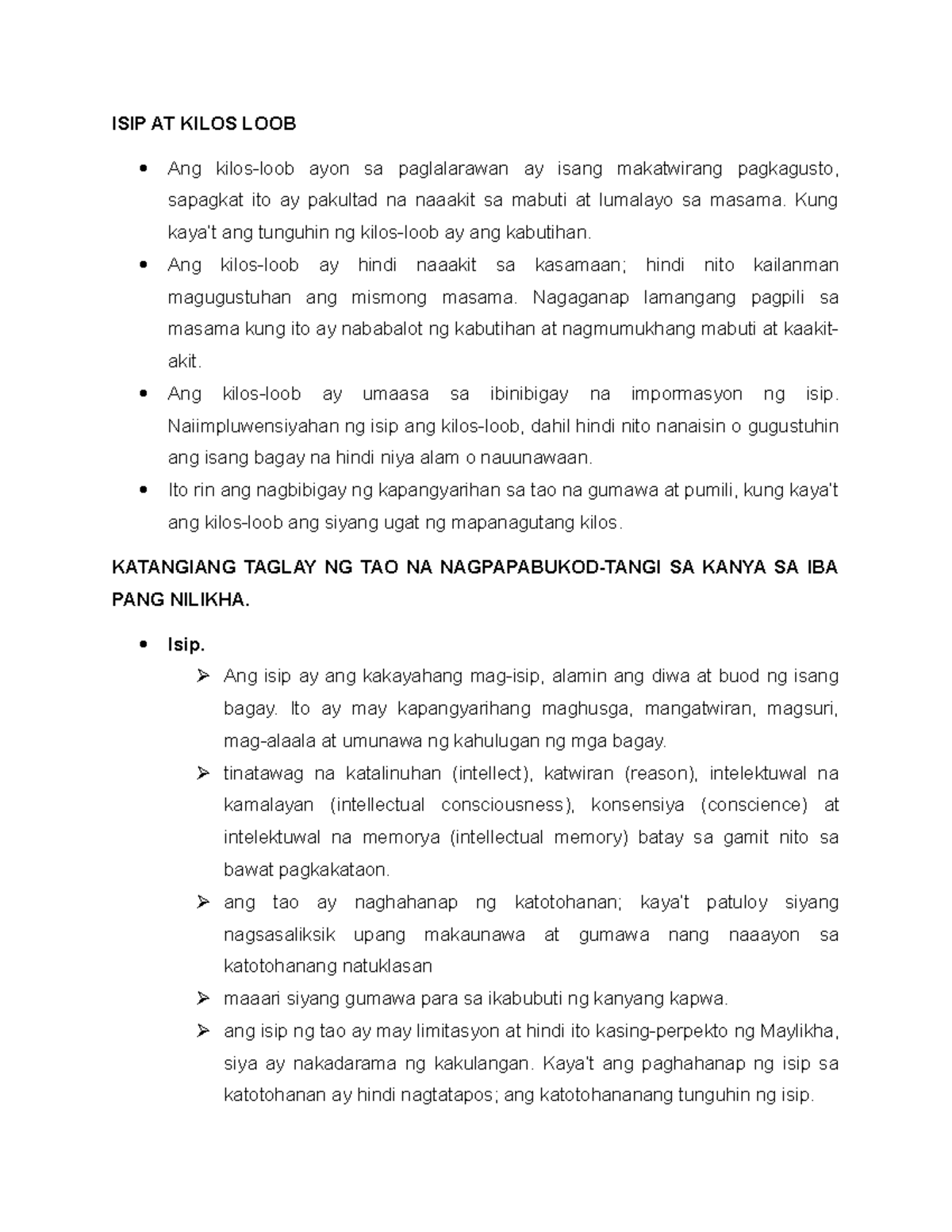 ISIP AT KILOS LOOB - Lecture Notes on Key Concepts and Ideas - Studocu