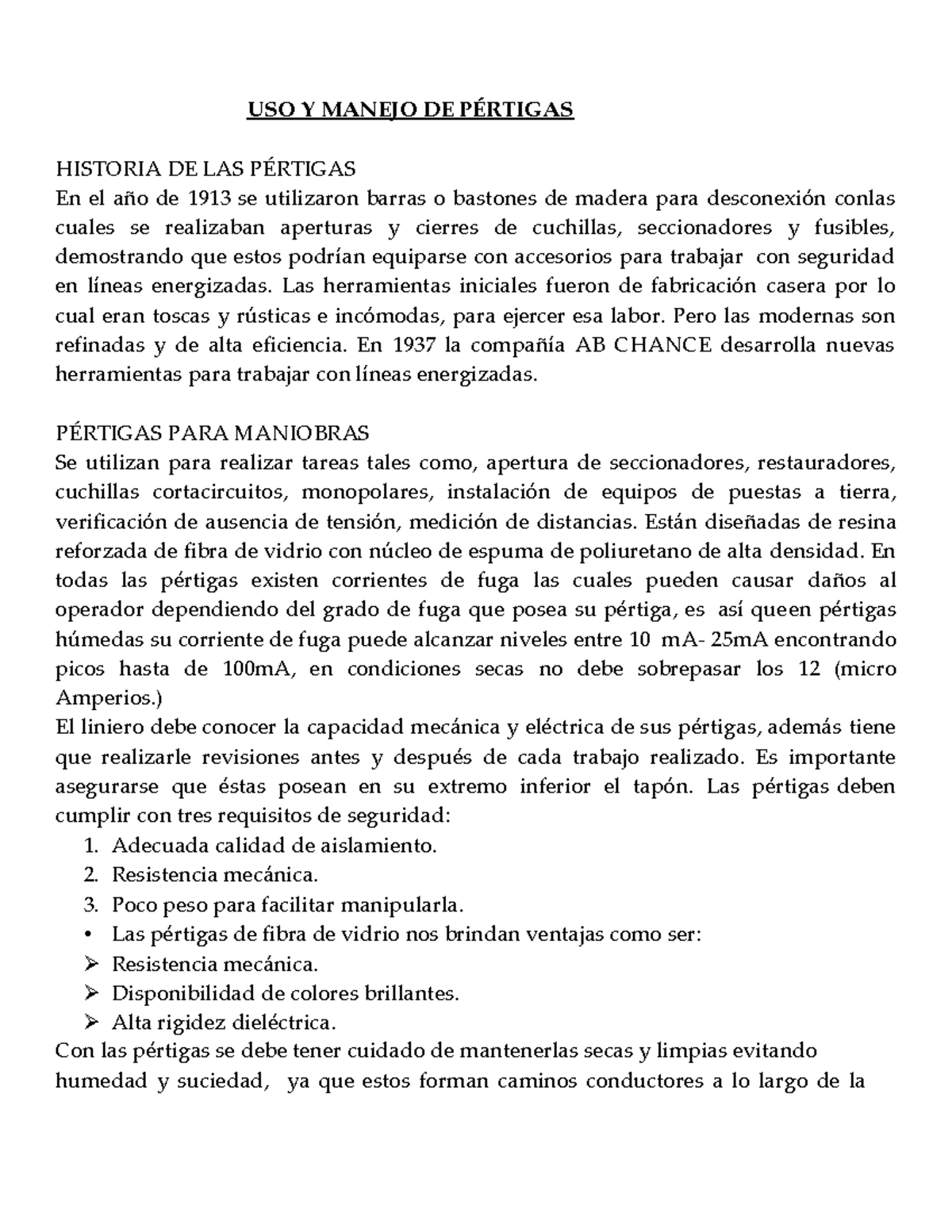 Uso y Manejo de Pértigas: Historia y Seguridad en el Trabajo - Studocu