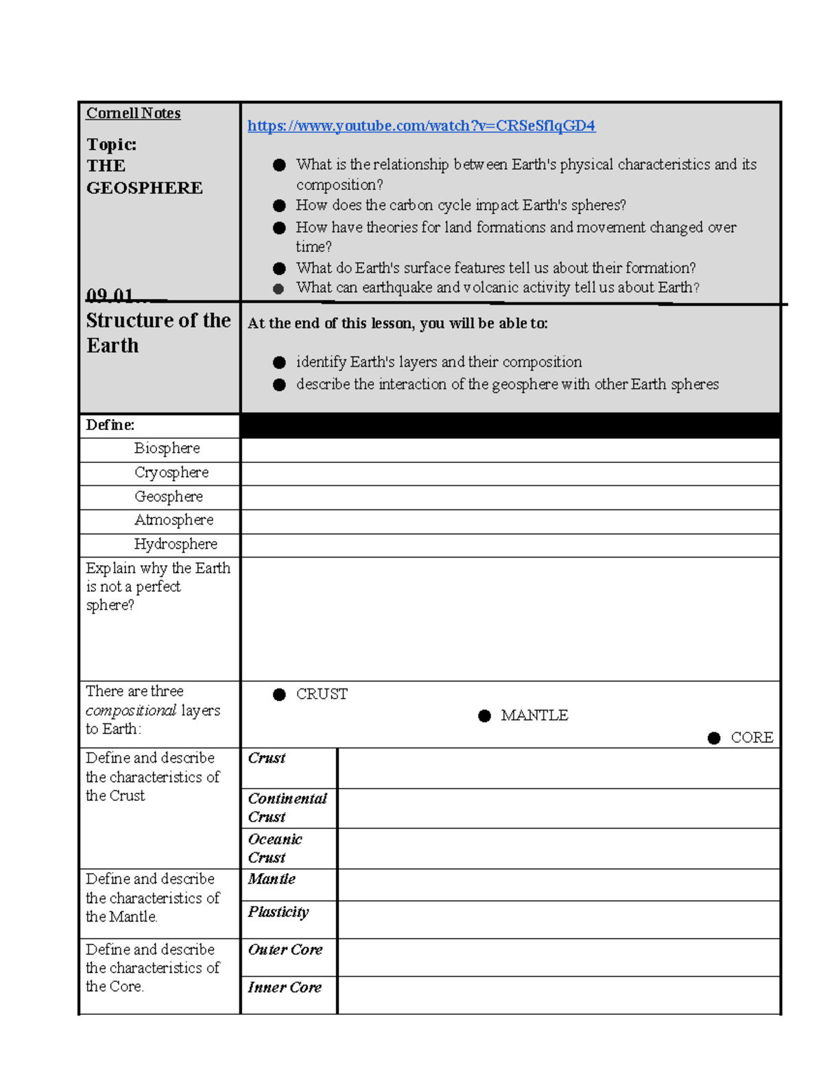 Cornell Notes: Geosphere Insights and Movement Mechanisms (Module 9 ...