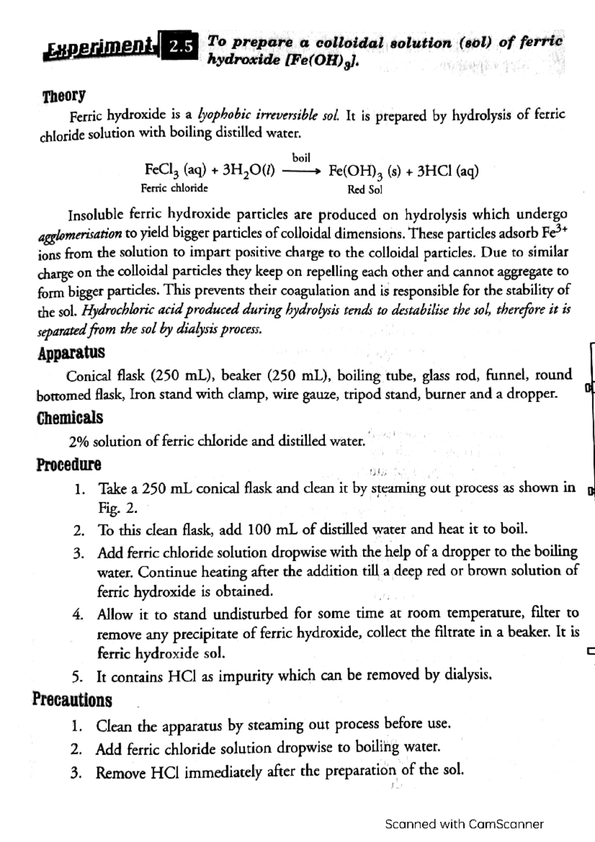 Experiment 2: Preparation of Ferric Hydroxide Colloidal Sol - Studocu