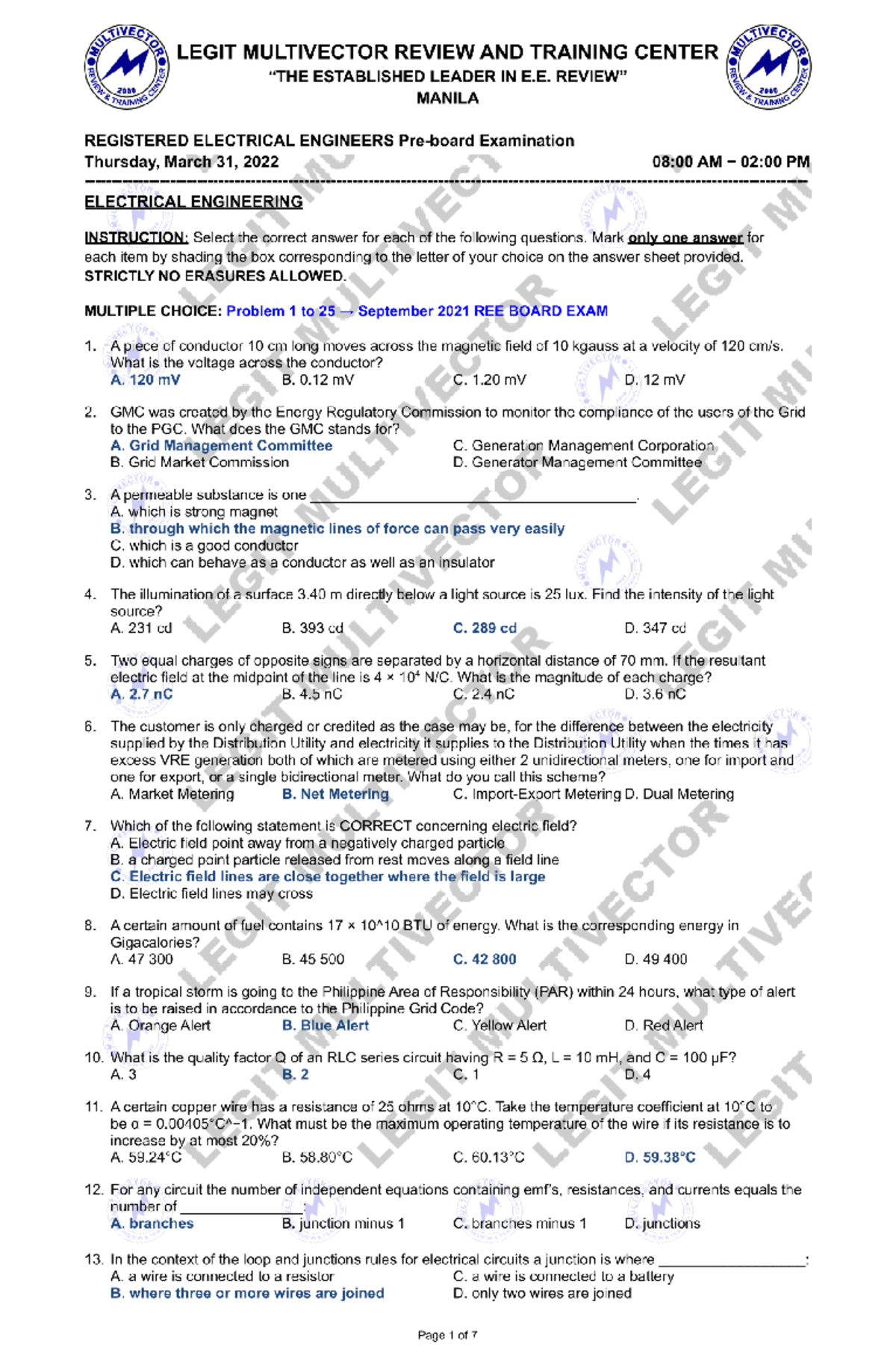 01 - EE (042022) - Preboard Exams - BS Electrical Engineering - Studocu