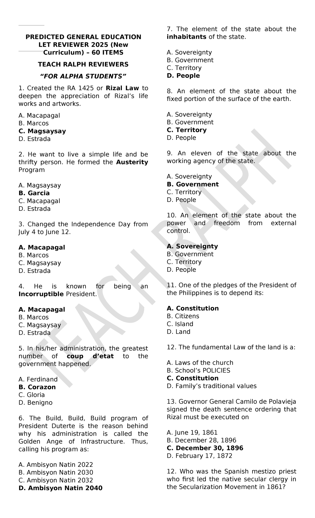 PREDICTED GENERAL EDUCATION LET REVIEWER 2025 - 60 ITEMS - Studocu