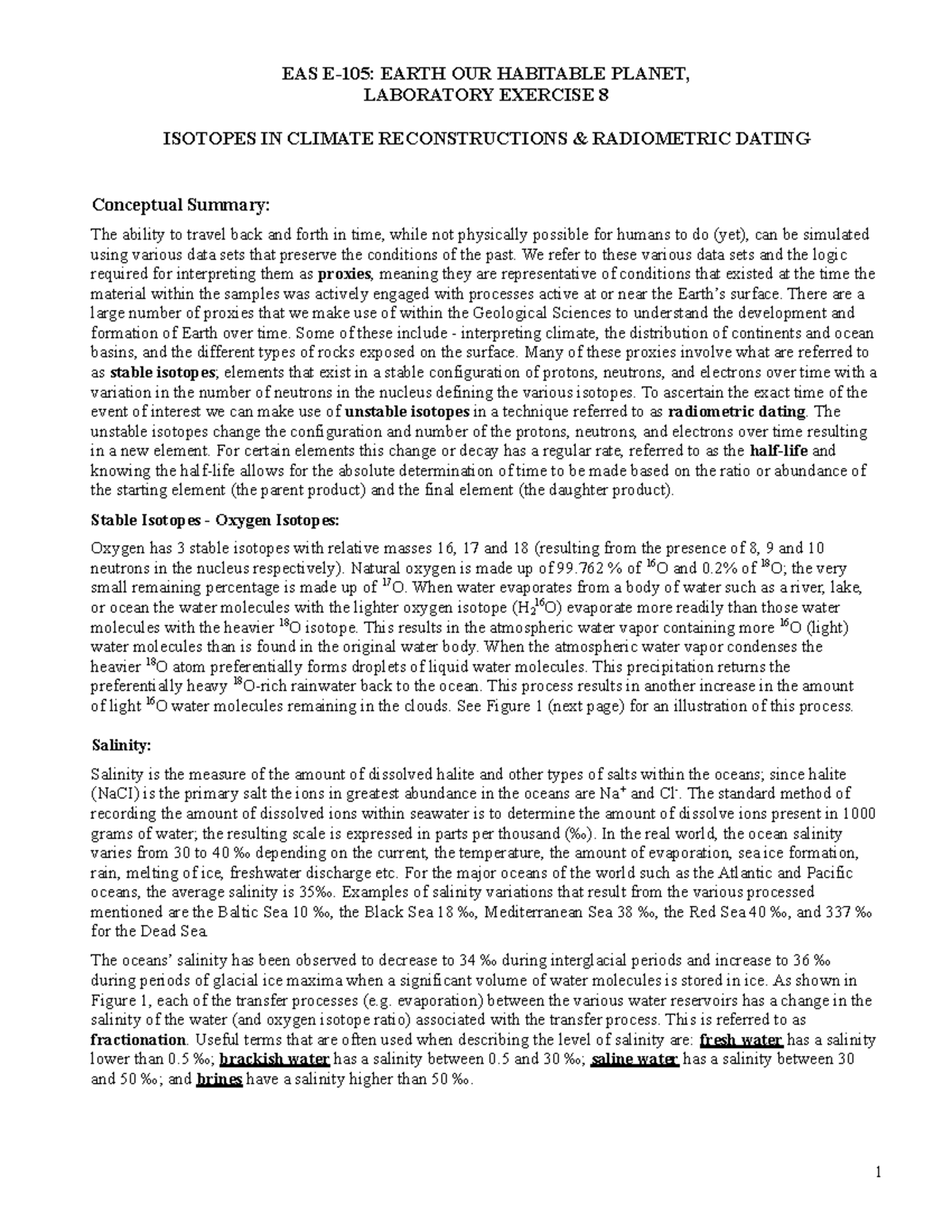 EAS E-105: Lab 8 - Isotopes in Climate & Radiometric Dating - Studocu