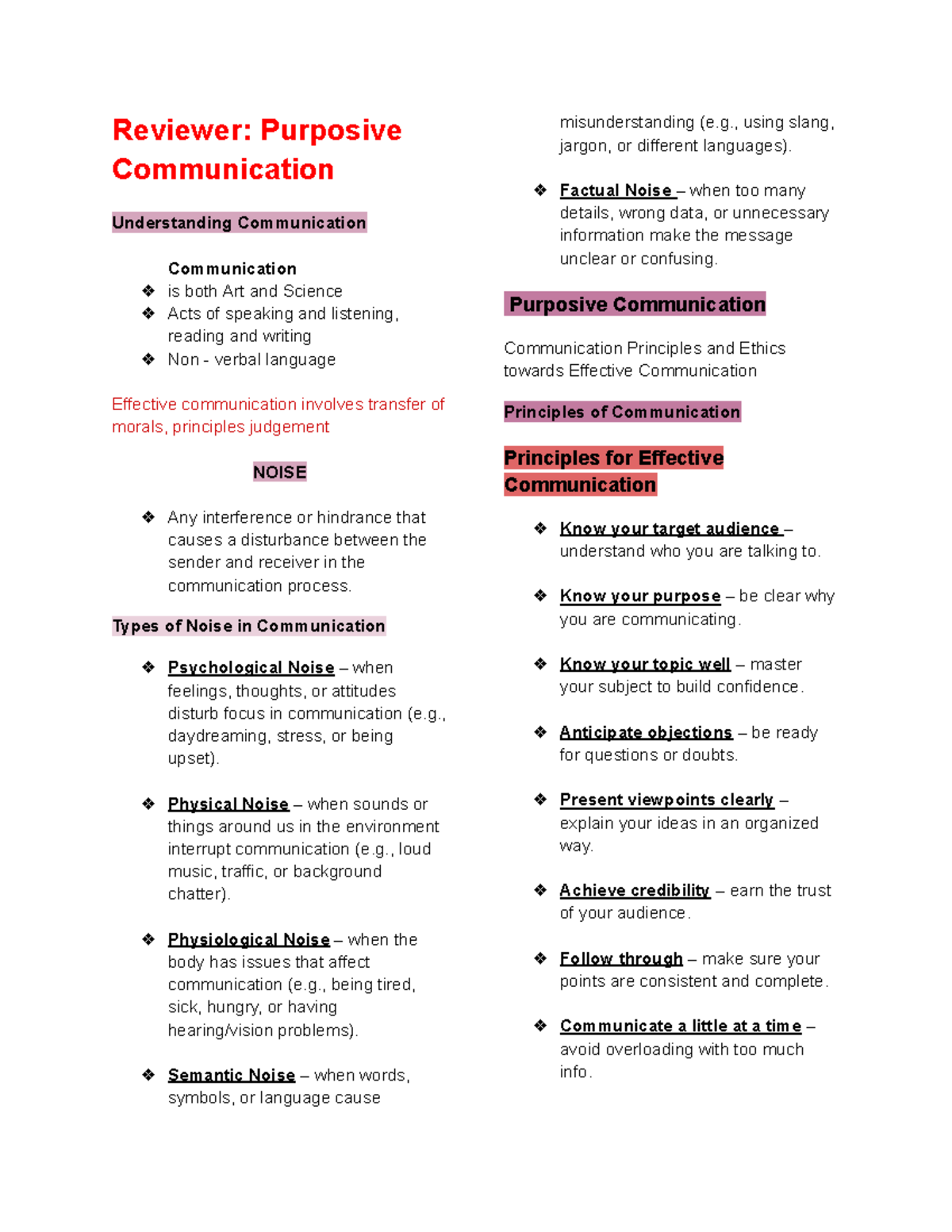 Reviewer: Purposive Communication Principles and Ethics - Studocu