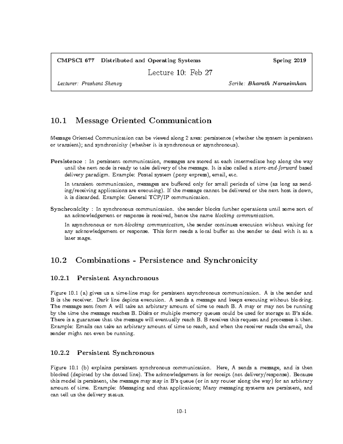 CMPSCI 677 Lecture 10: Message Oriented Communication Overview - Studocu