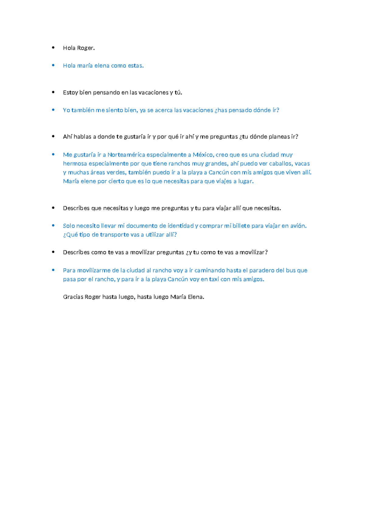 Parcial - Conversación sobre Vacaciones y Viaje - Studocu