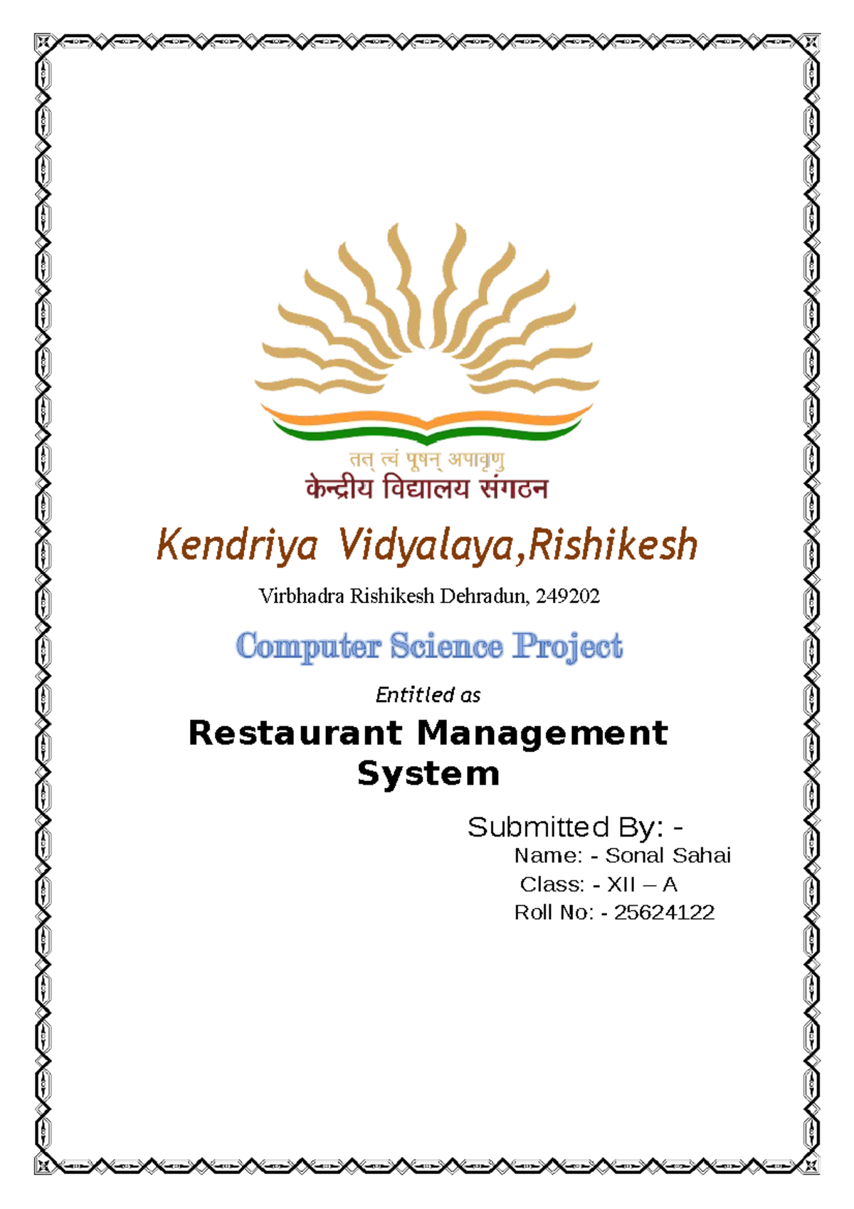 Cs Project: Restaurant Management System Overview 2022 - Studocu