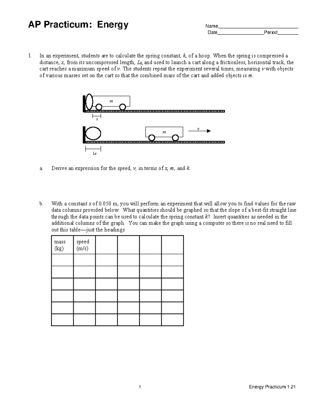 AP Energy Practicum 1: Calculating Spring Constant k - Studocu