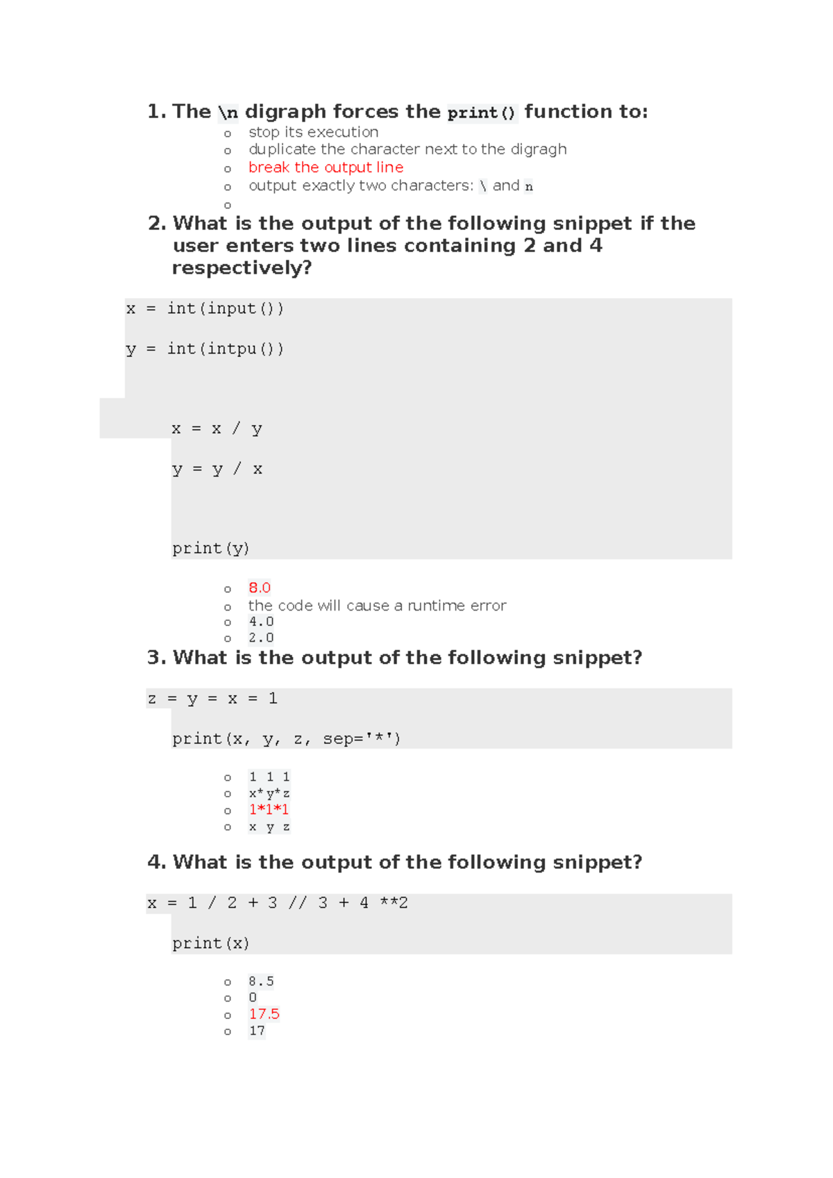 Module 2 Quiz: Understanding Python Functions and Outputs - Studocu