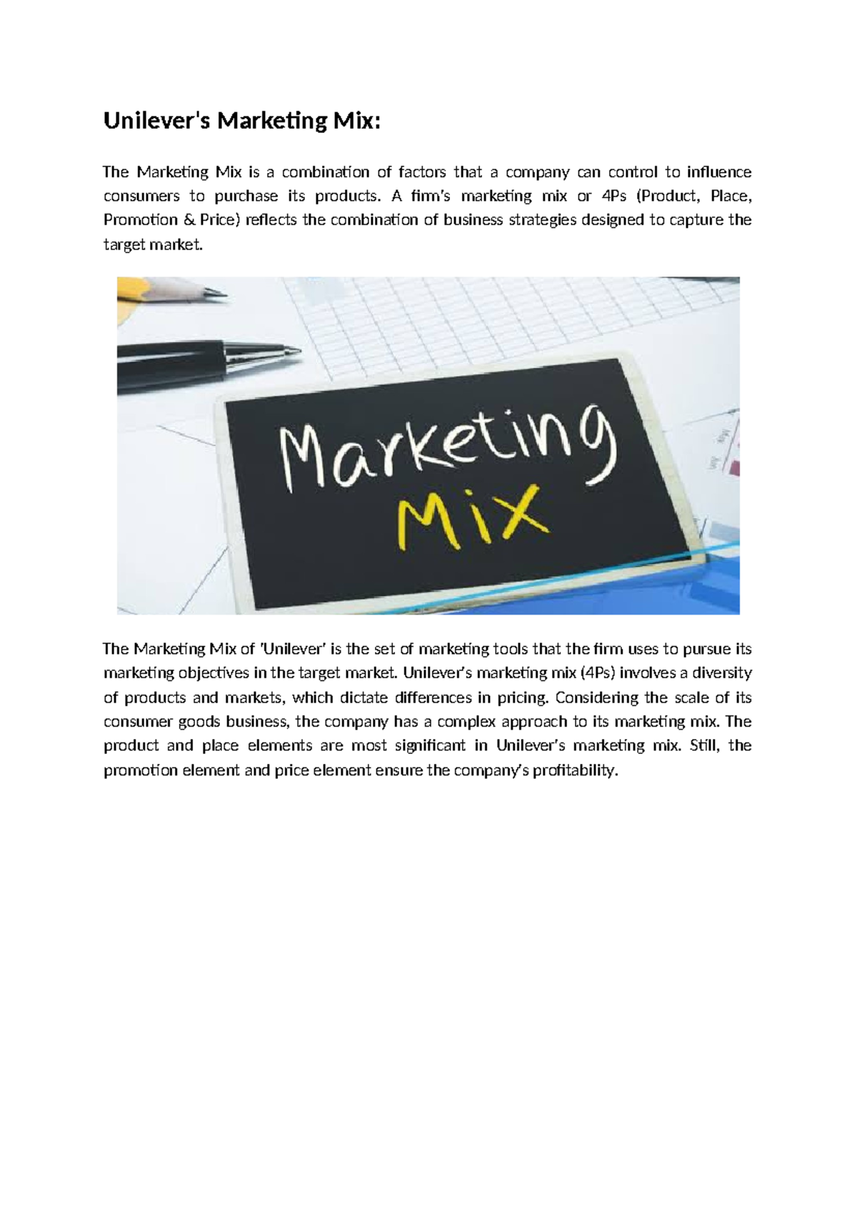 Product Mix Analysis: Unilever's 4Ps Marketing Strategy - Studocu