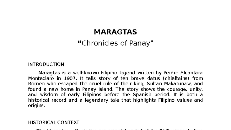Maragtas: A Historical Legend of Unity and Leadership in PH - Studocu