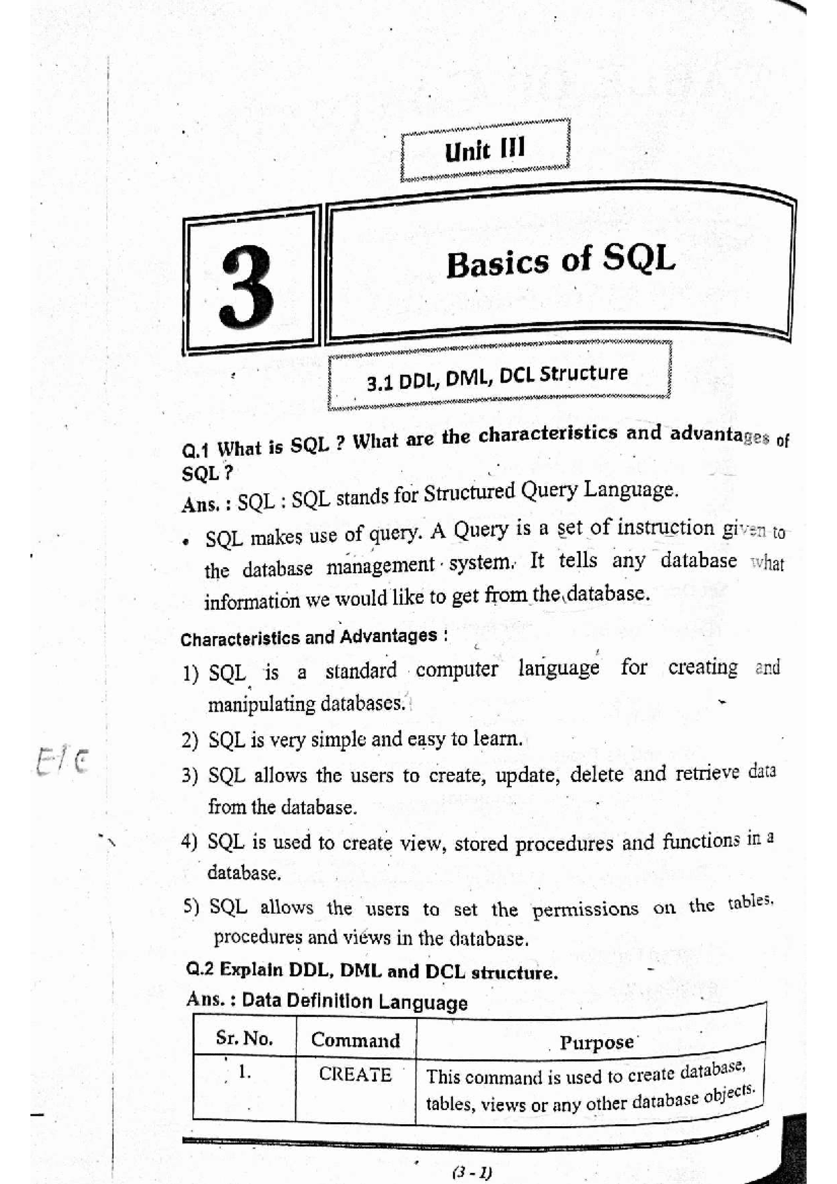 Unit 3 - Basics of SQL: DDL, DML, DCL Overview and Key Concepts - Studocu