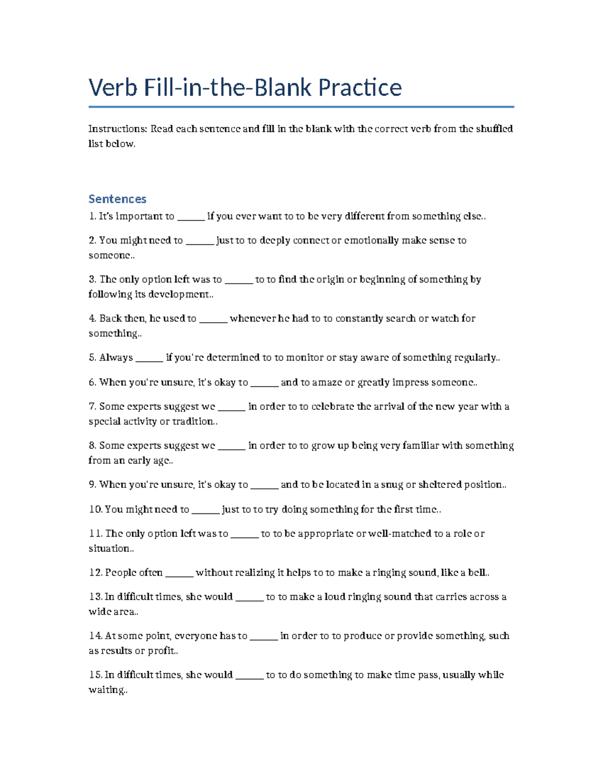 Verb Fill-in-the-Blank Practice Instructions - Studocu