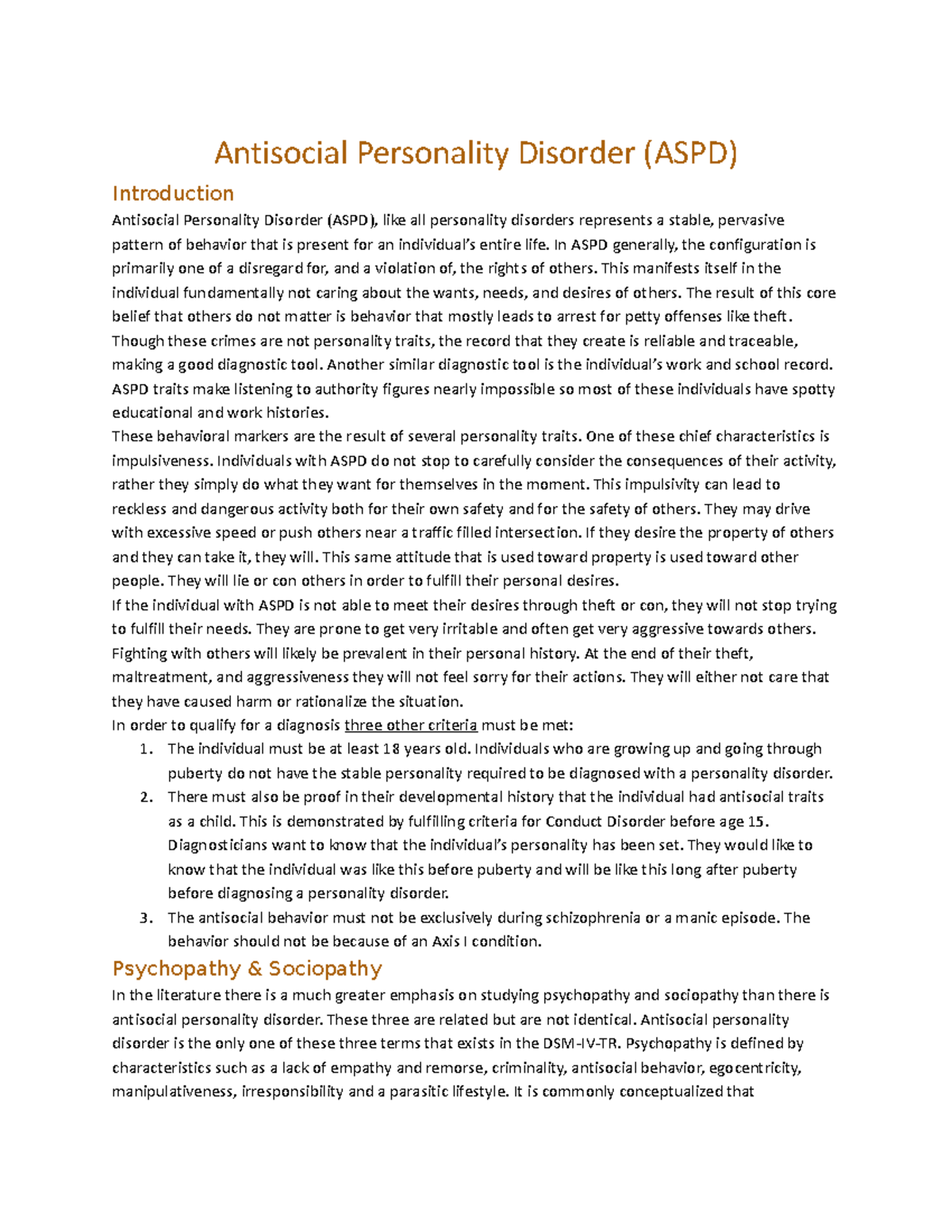 ASPD Overview and Implications for Treatment (Word 2019 Capstone L2 ...
