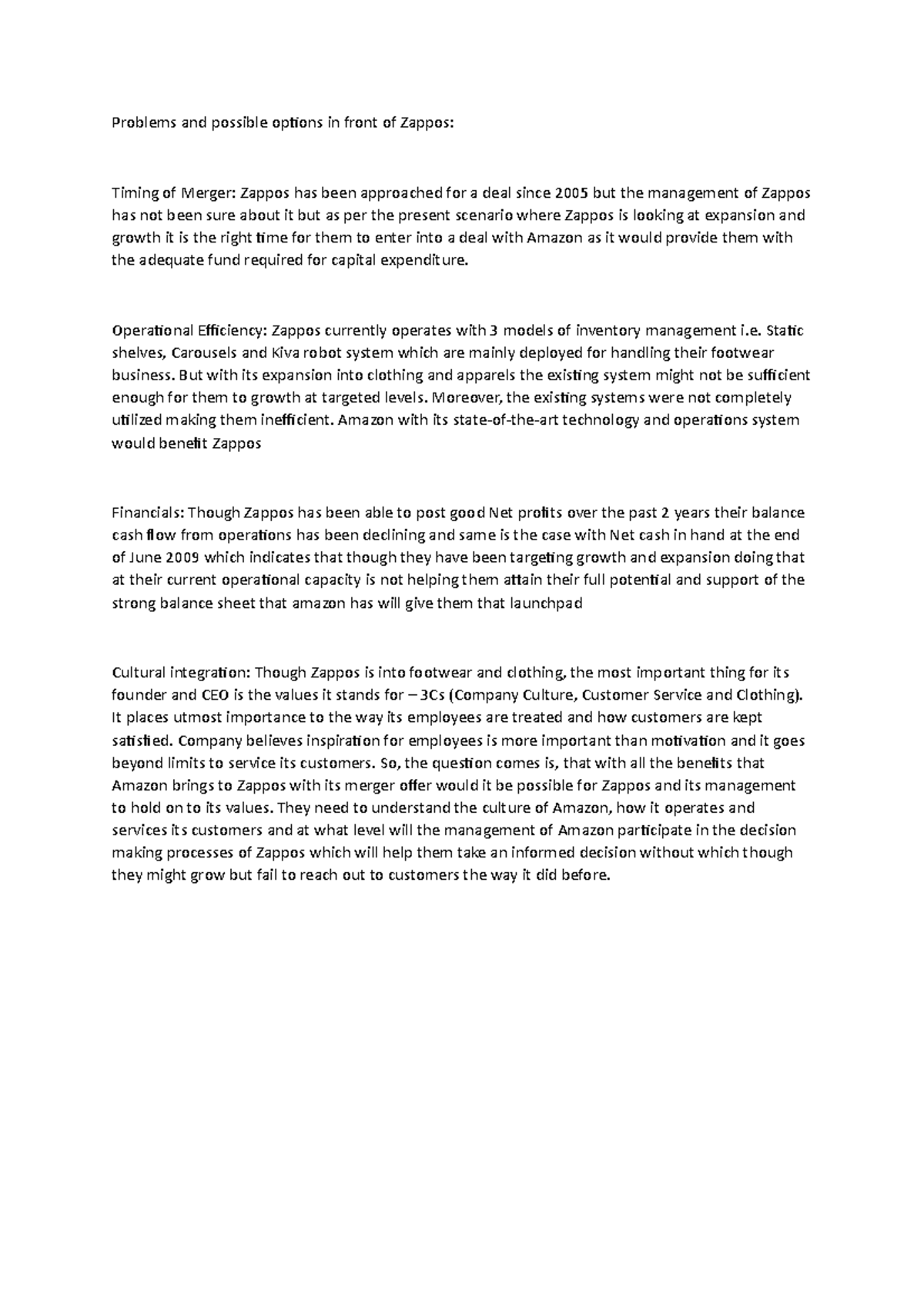Zappos Case Study: Analyzing Merger Options & Operational Challenges ...