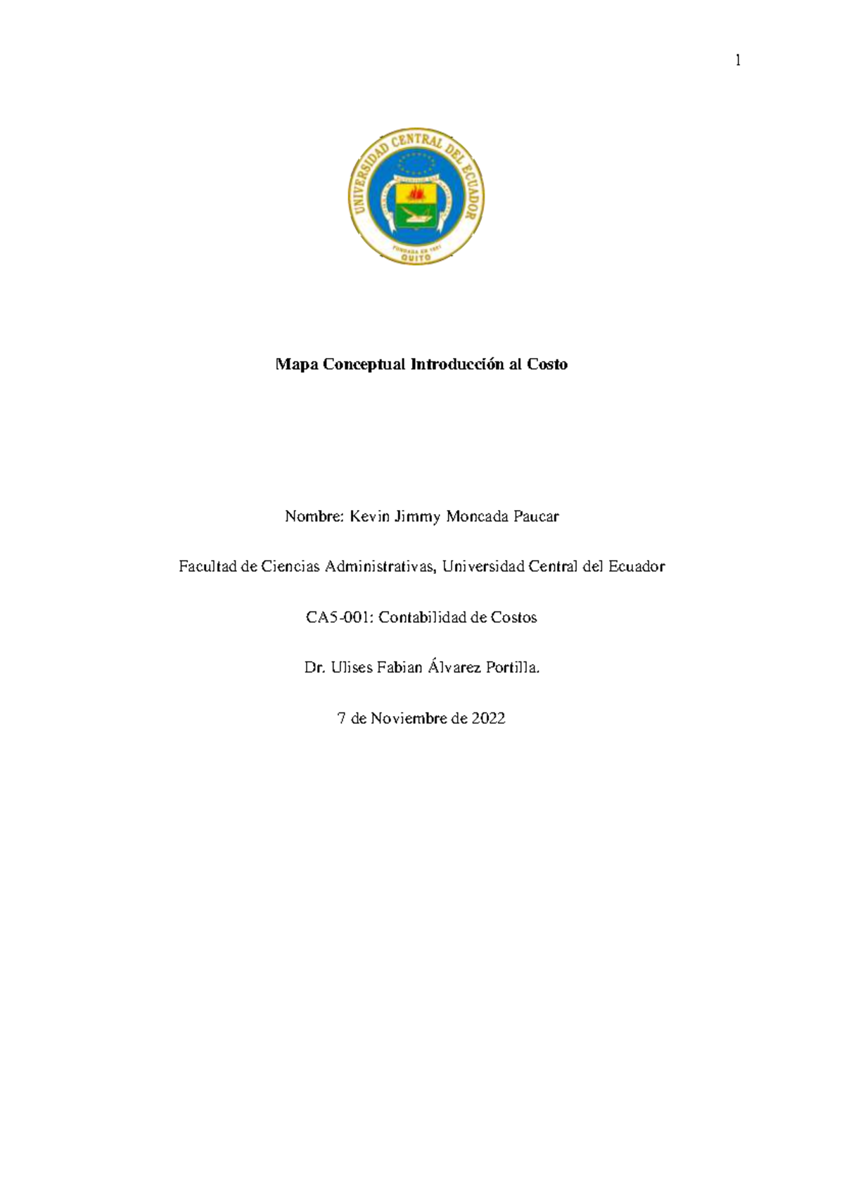CA5-001 U1 Mapa Conceptual: Introducción a los Costos y Gestión - Studocu