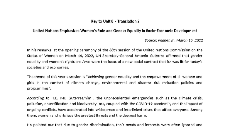 Unit 8: Gender Equality & Women's Empowerment in Development - Studocu