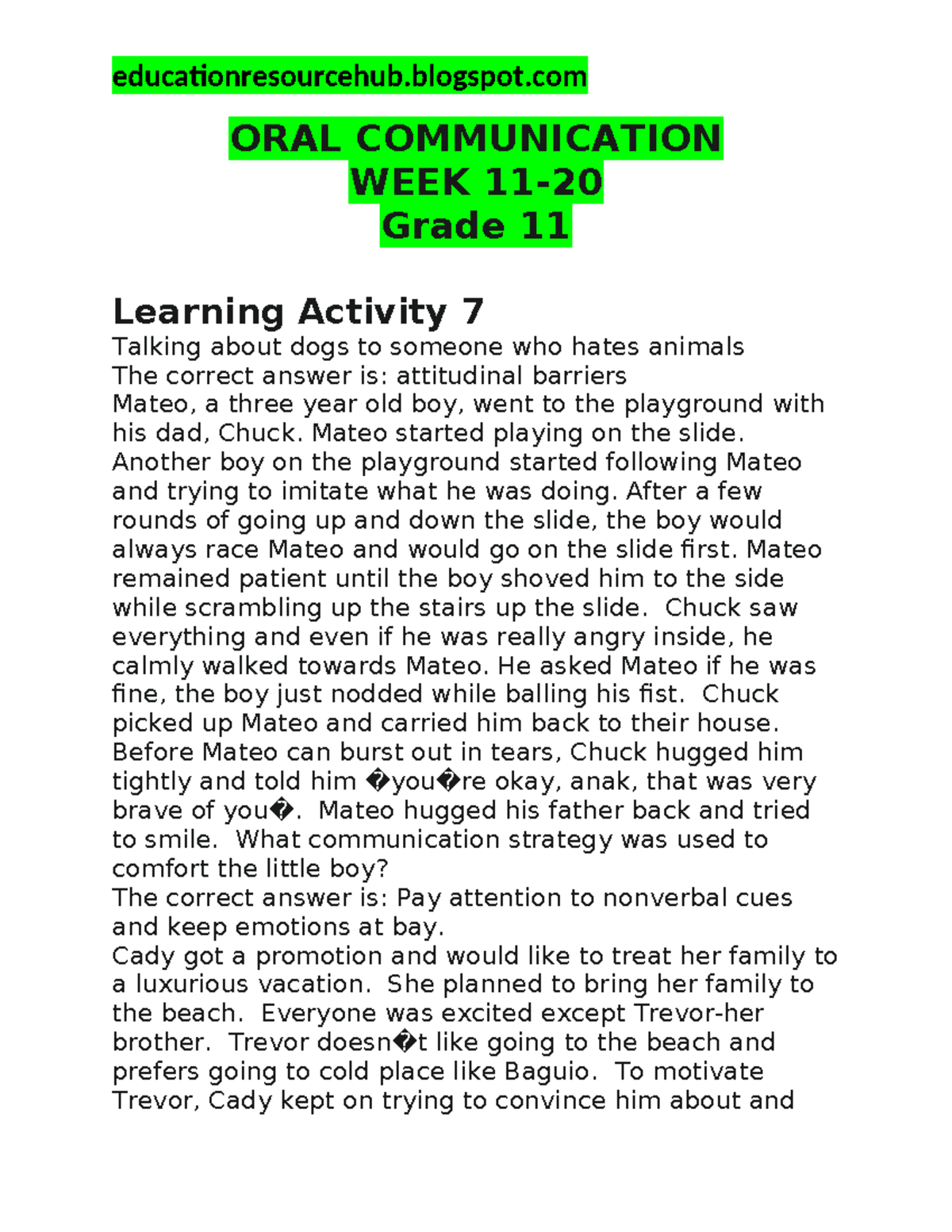 Educationresourcehub.blogspot.com Oral Communication Grade 11 Learning ...
