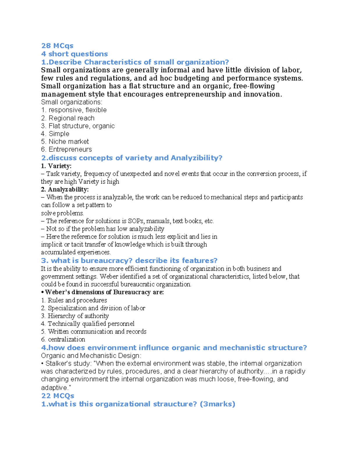 Midterm MGT 504: MCQs & Short Questions on Organizational Structures ...