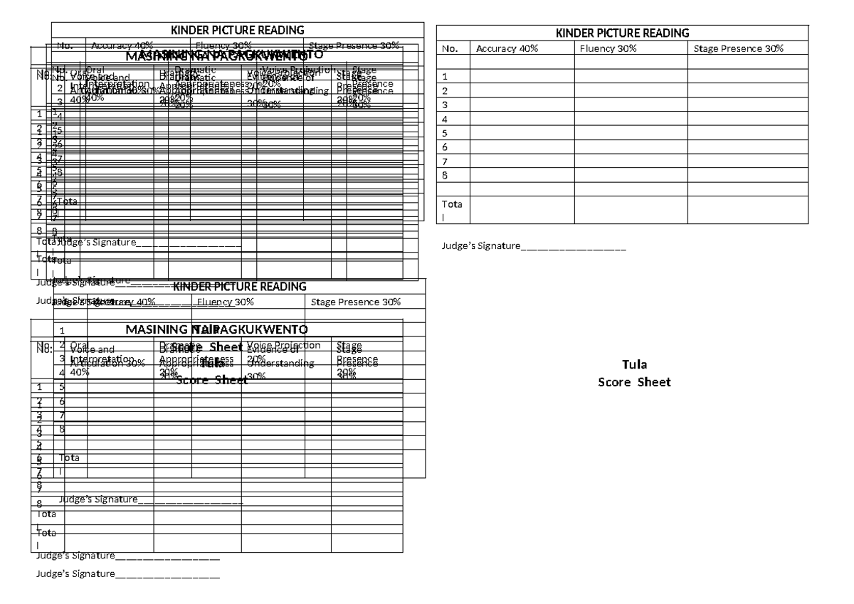 Final Exam Score Sheet for Tula: Picture Reading and More - Studocu