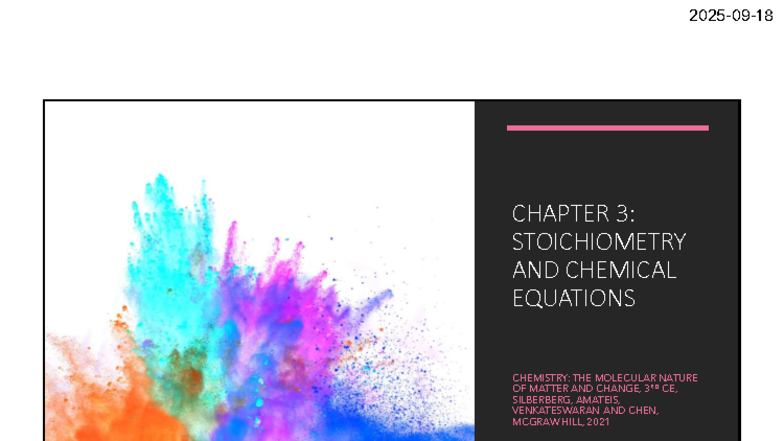 CHAPTER 3: STOICHIOMETRY AND CHEMICAL EQUATIONS - CHEMISTRY 3RD CE - Studocu