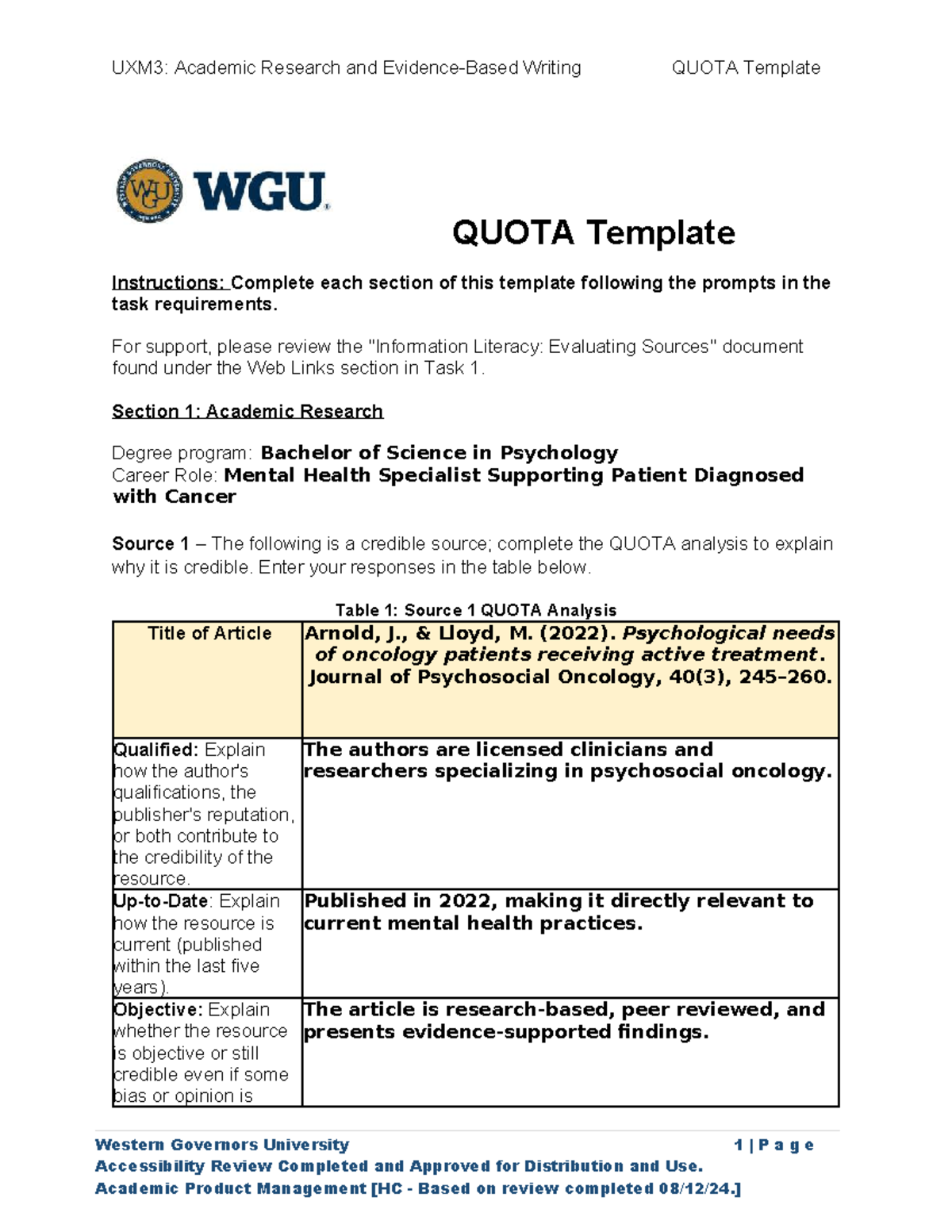 UXM3: QUOTA Template for Academic Research in Psychology - Studocu
