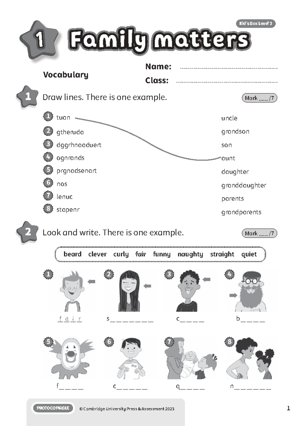 Box Level 3 Family Matters Vocabulary & Listening Test U1 Respuestas ...