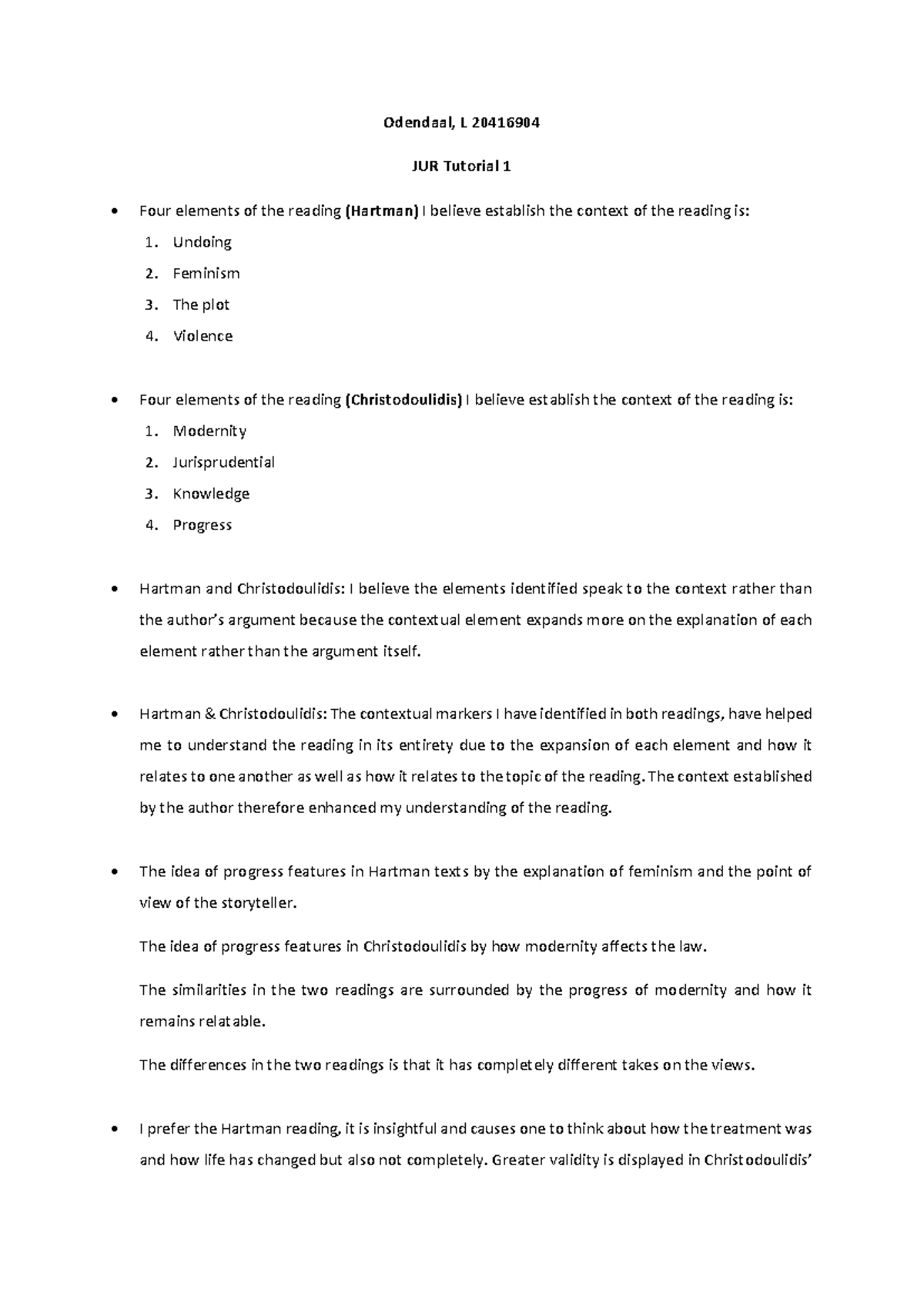 JUR310 tutorial 1 - JUR referencing - Odendaal, L 20416904 JUR Tutorial ...