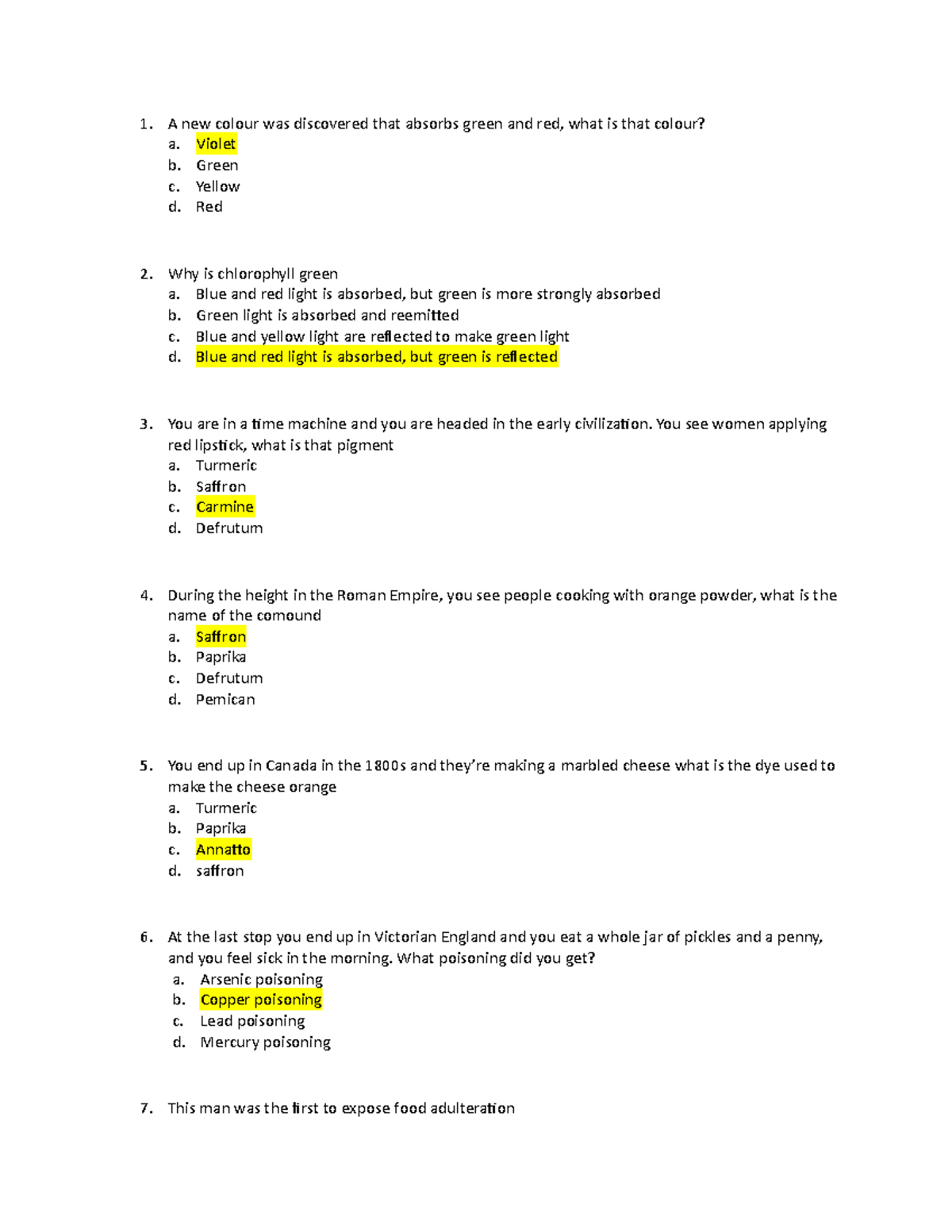 Food Chem Questions - Final Exam Review (Course Code: FC 101) - Studocu