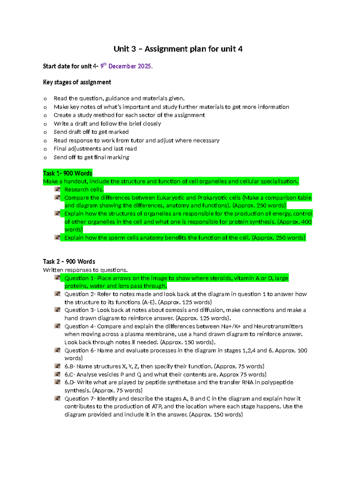 Unit 3 Assignment Plan for Unit 4: Key Tasks and Guidance - Studocu