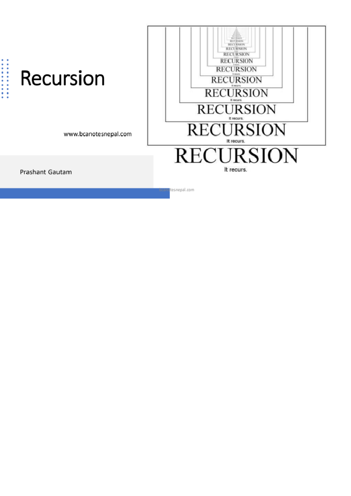 Recursion Concepts and Techniques - BCA Study Guide - Studocu
