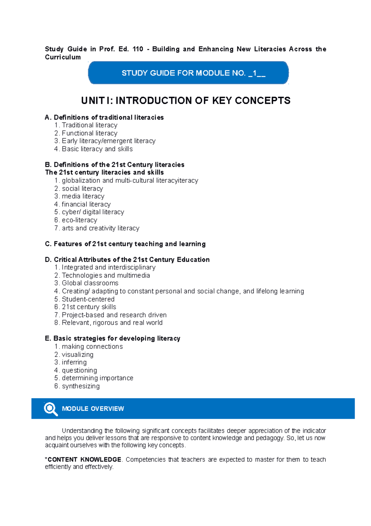 Prof. Ed. 110 SG1-Edited - Study Guide in Prof. Ed. 110 - Building and ...