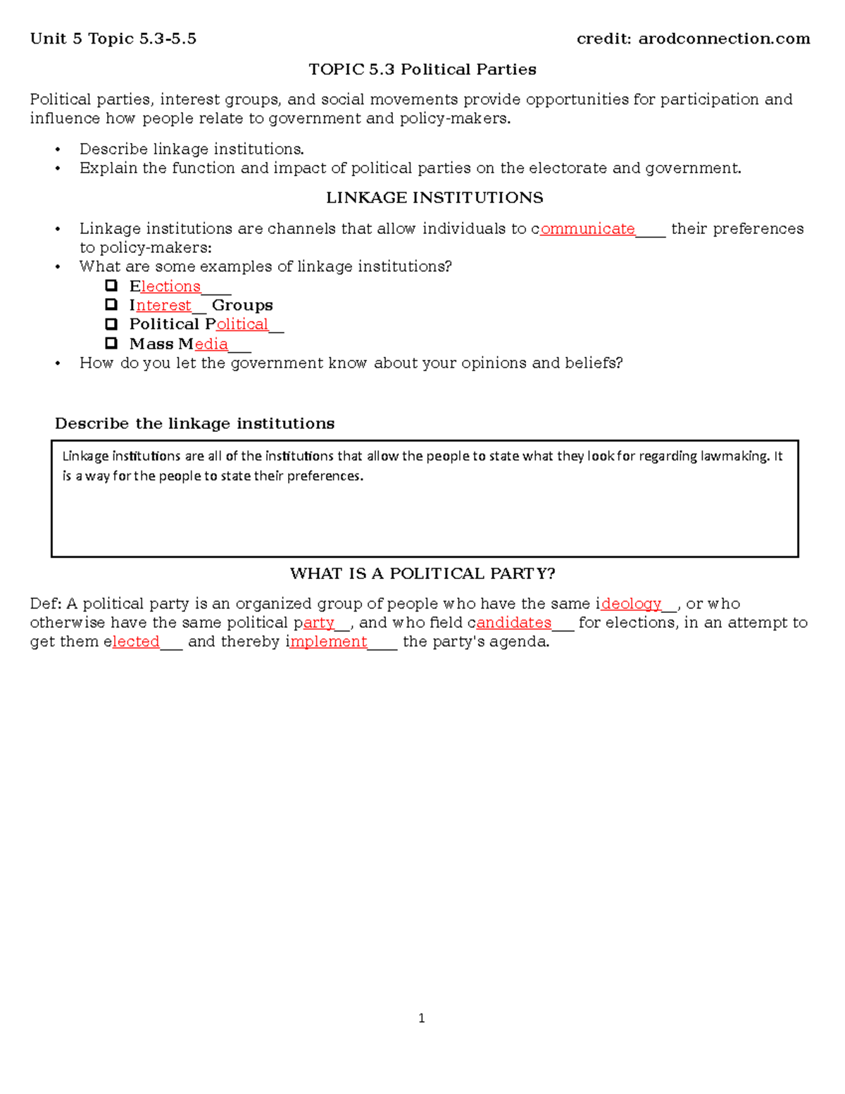 AP Gov. Chap. 5 Political Parties Overview: Topics 5.3-5.5 - Studocu